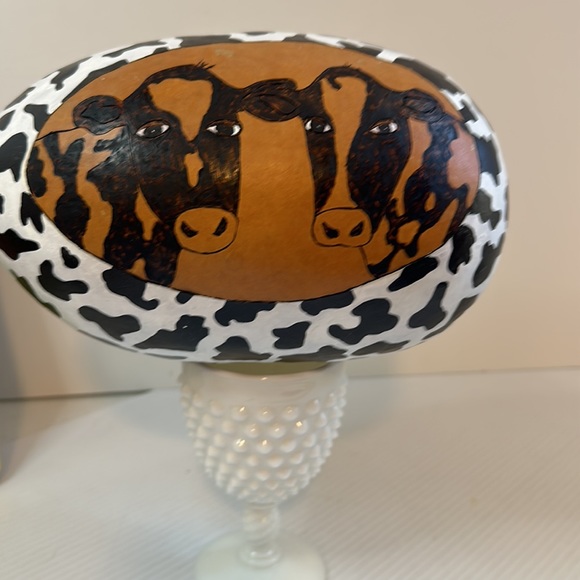 Accents | Farmhouse Decor Gourd With Cow Art And Print Hand Painted ...